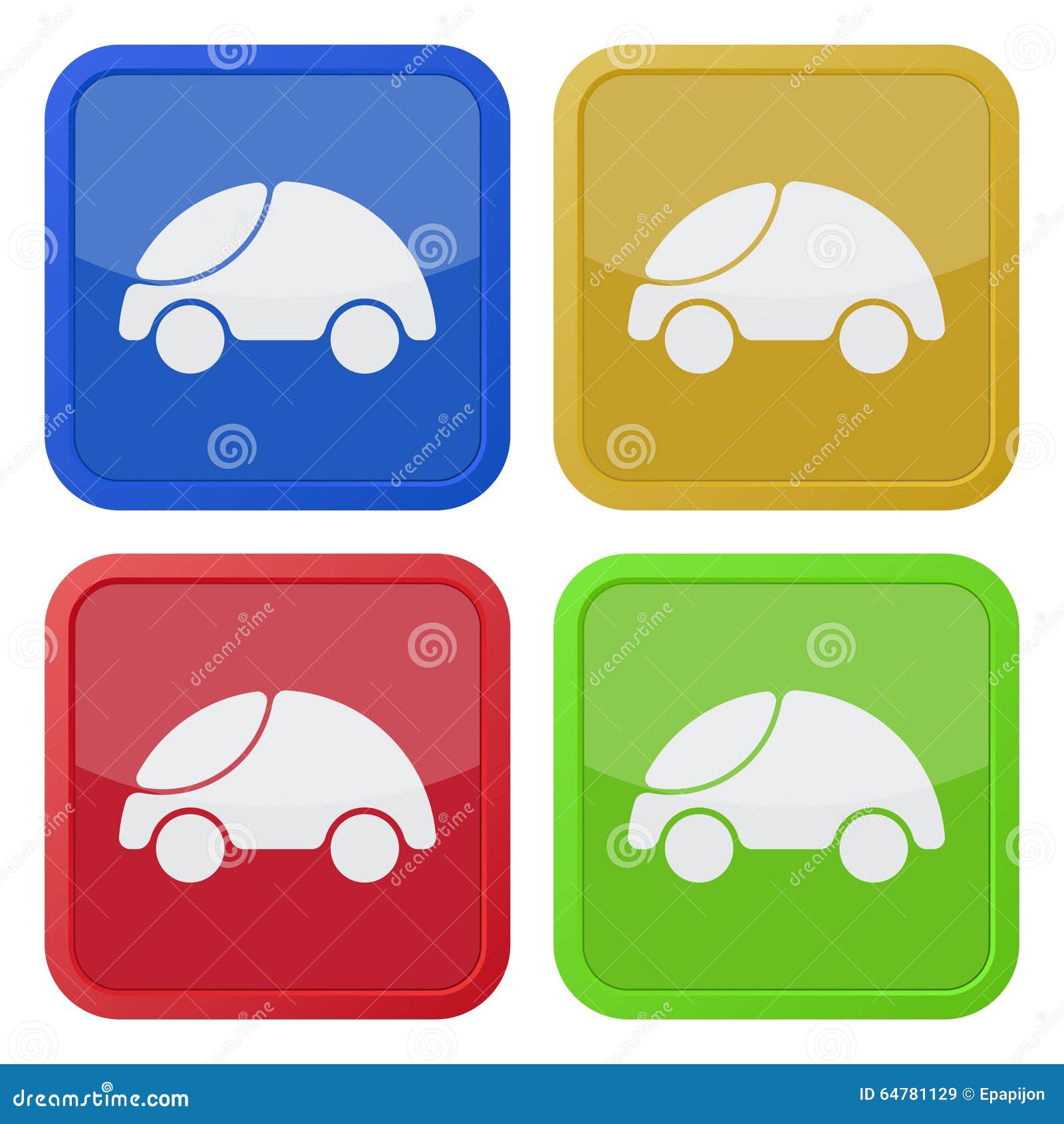Set of Four Square Icons with Car Stock Vector - Illustration of ...