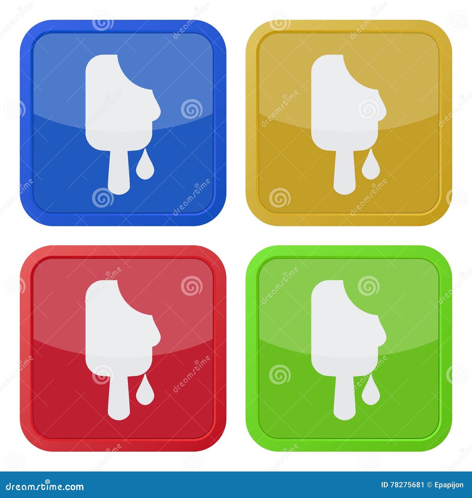 Set of Four Square Icons - Melting Stick Ice Cream Stock Vector ...