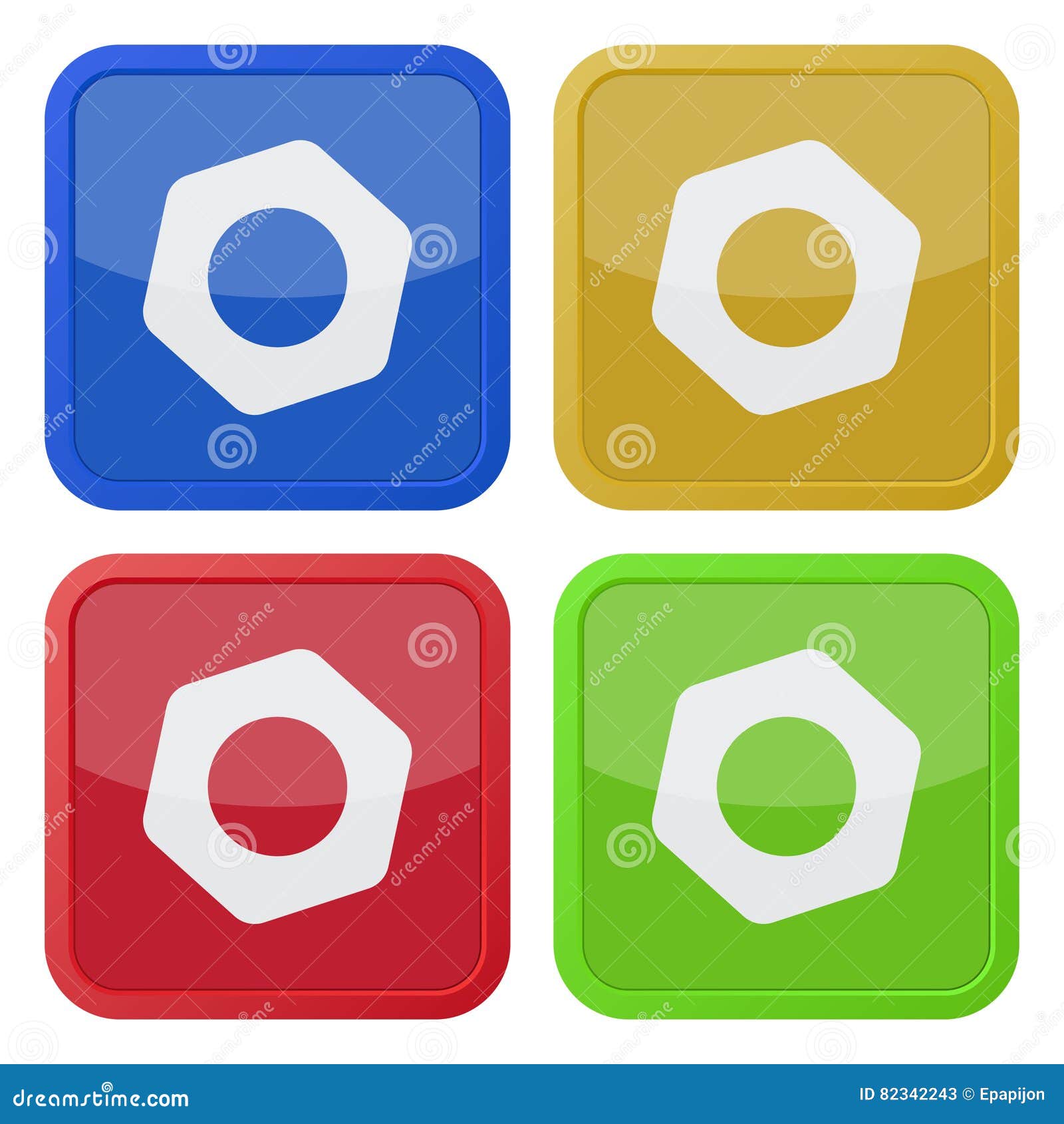Set of Four Square Icons with Nut Stock Vector - Illustration of ...