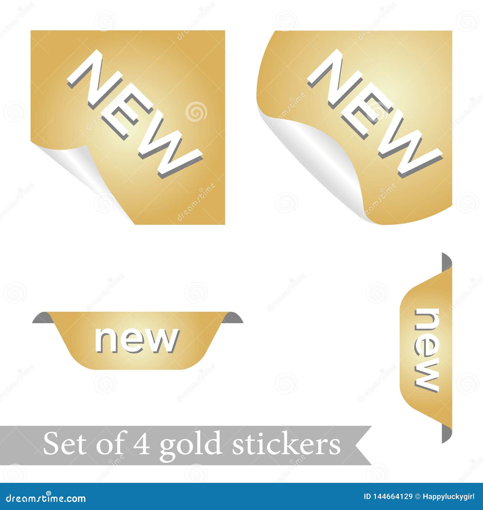 Set of Four Stickers. Gold Stickers Stock Vector - Illustration of curl ...