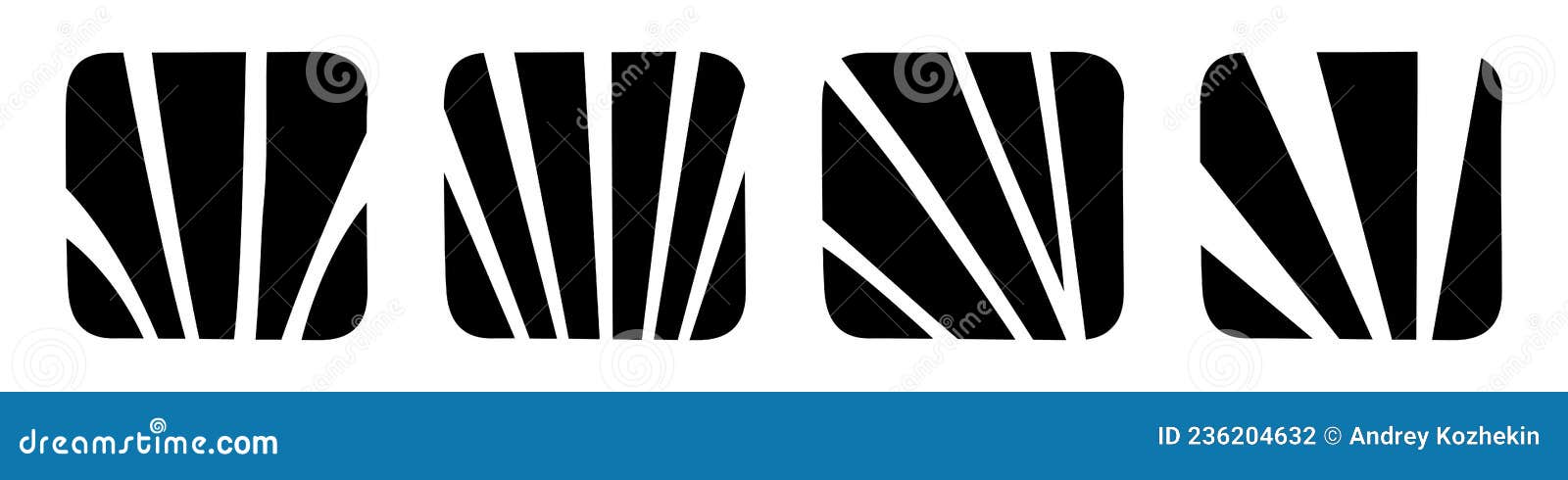Set of Four Striped Square Shapes with Rounded Corners, Isolated on ...
