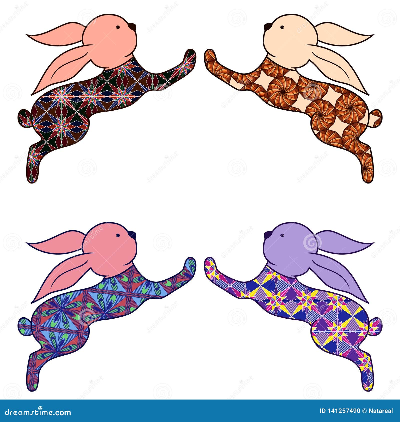 Four Decorative Jumping Rabbits Stock Vector - Illustration of jumping ...