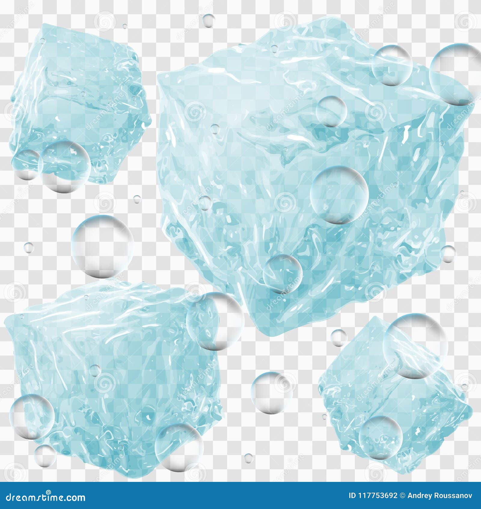 Set of Four Transparent Ice Cubes in Blue Colors. Many Bubbles Stock ...