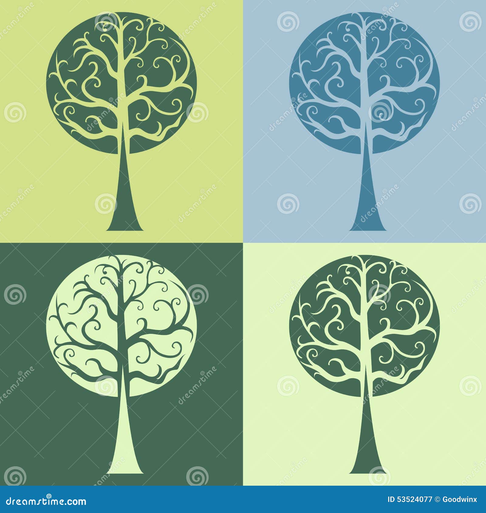 Set of Four Tree Vector Curves Curls Stock Illustration - Illustration ...