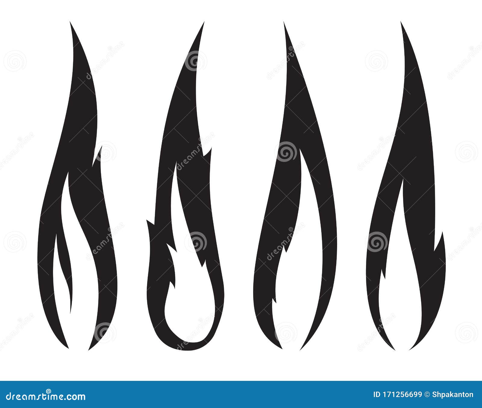 Set of Four Unusual Thin Black Realistic Stylish Fire Flames Stock ...