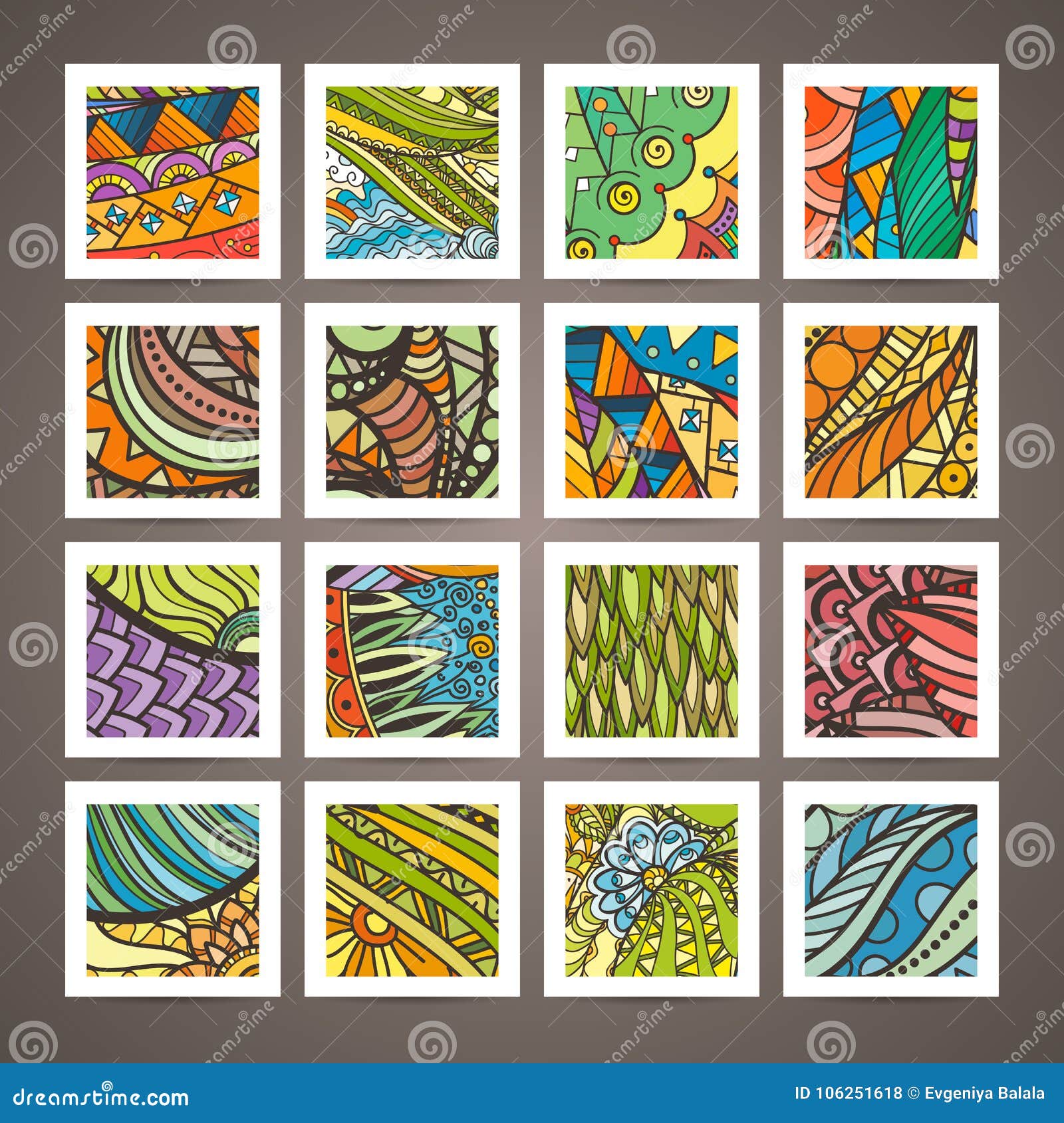 Set of Four Vector Colorful Intricate Patterns. Doodle Stock Vector ...