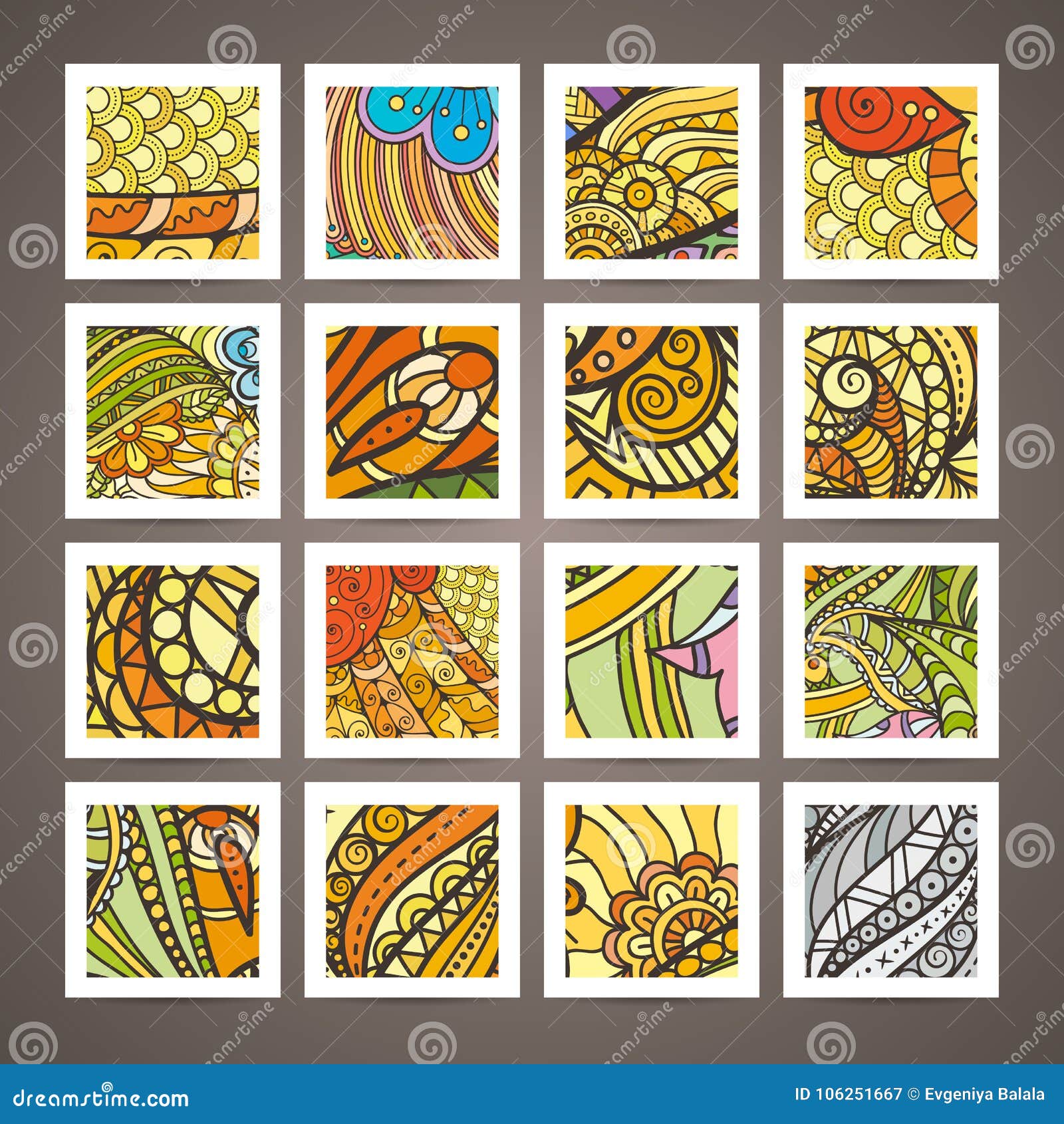 Set of Four Vector Colorful Intricate Patterns. Doodle Stock Vector ...