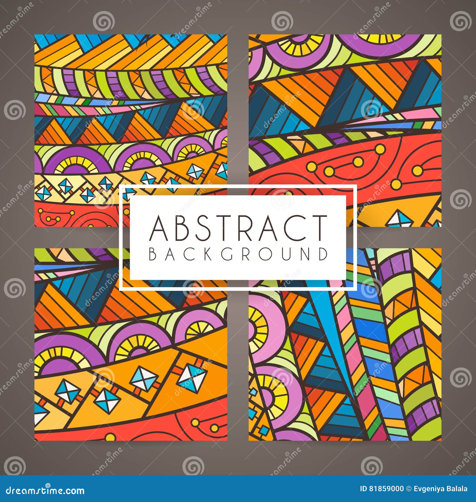 Set of Four Vector Colorful Intricate Patterns. Doodle Stock Vector ...