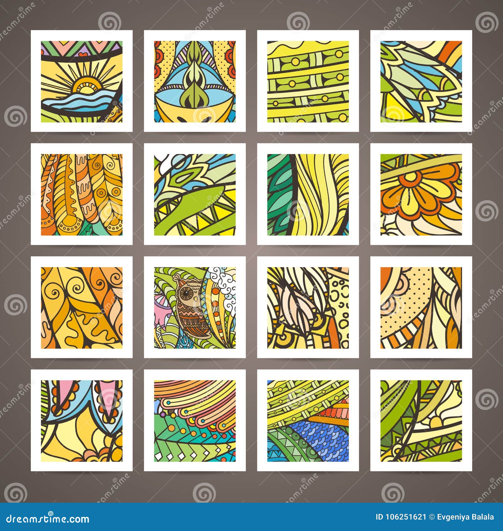 Set of Four Vector Colorful Intricate Patterns. Doodle Stock Vector ...