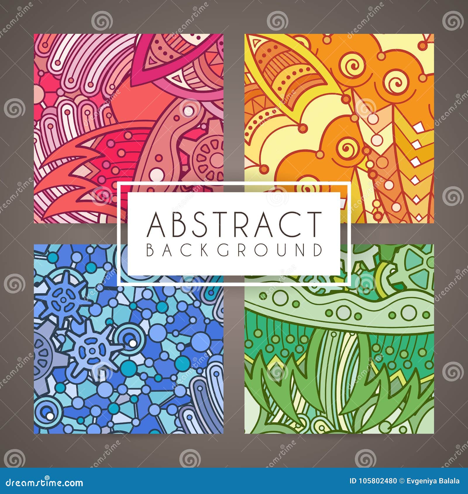 Set of Four Vector Colorful Intricate Patterns. Doodle Stock Vector ...