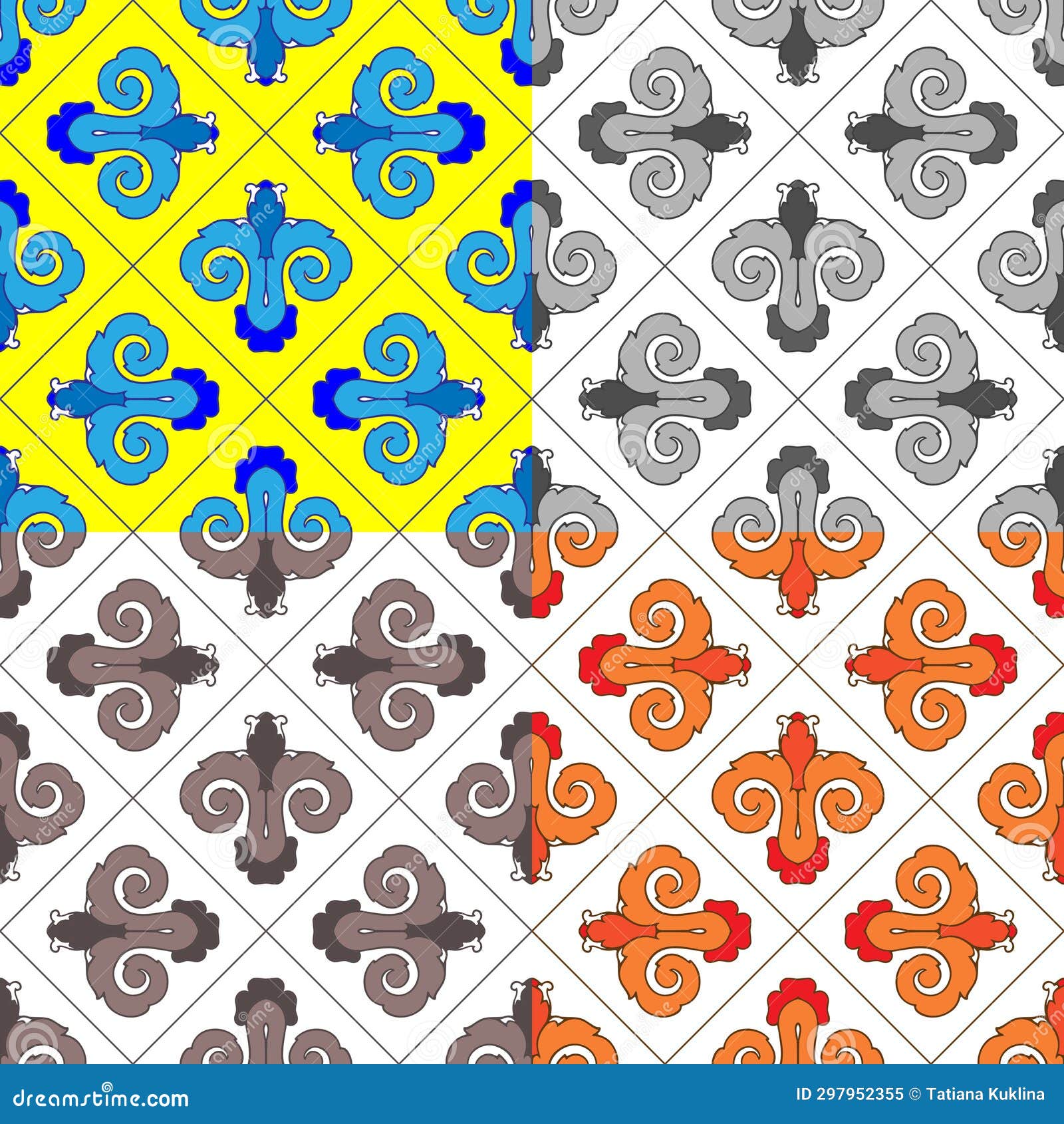 Set of Four Vector Seamless Pattern Orange, Gray, Blue and Brown ...