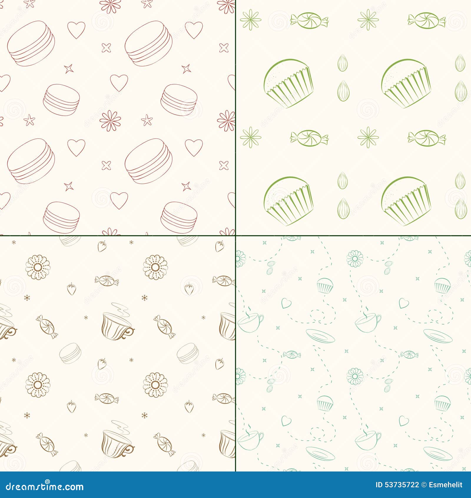 Set of Four Vector Seamless Patterns with Desserts Stock Vector ...