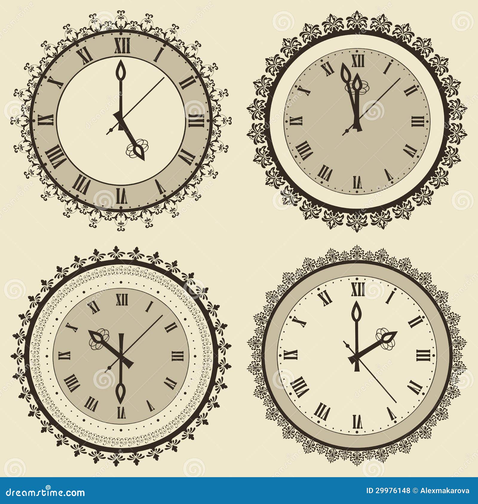 Vintage Clock Set stock vector. Illustration of design - 29976148