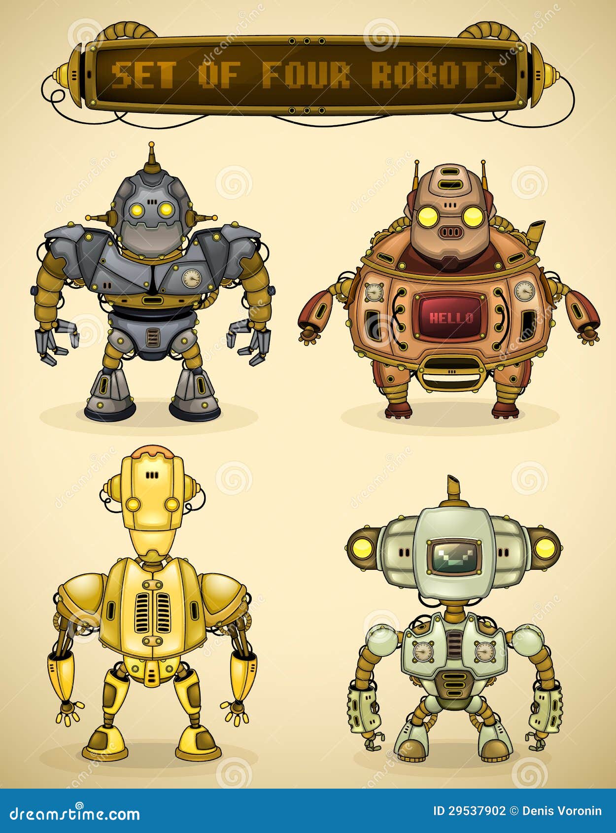 Set of four vintage robots stock vector. Illustration of machine - 29537902