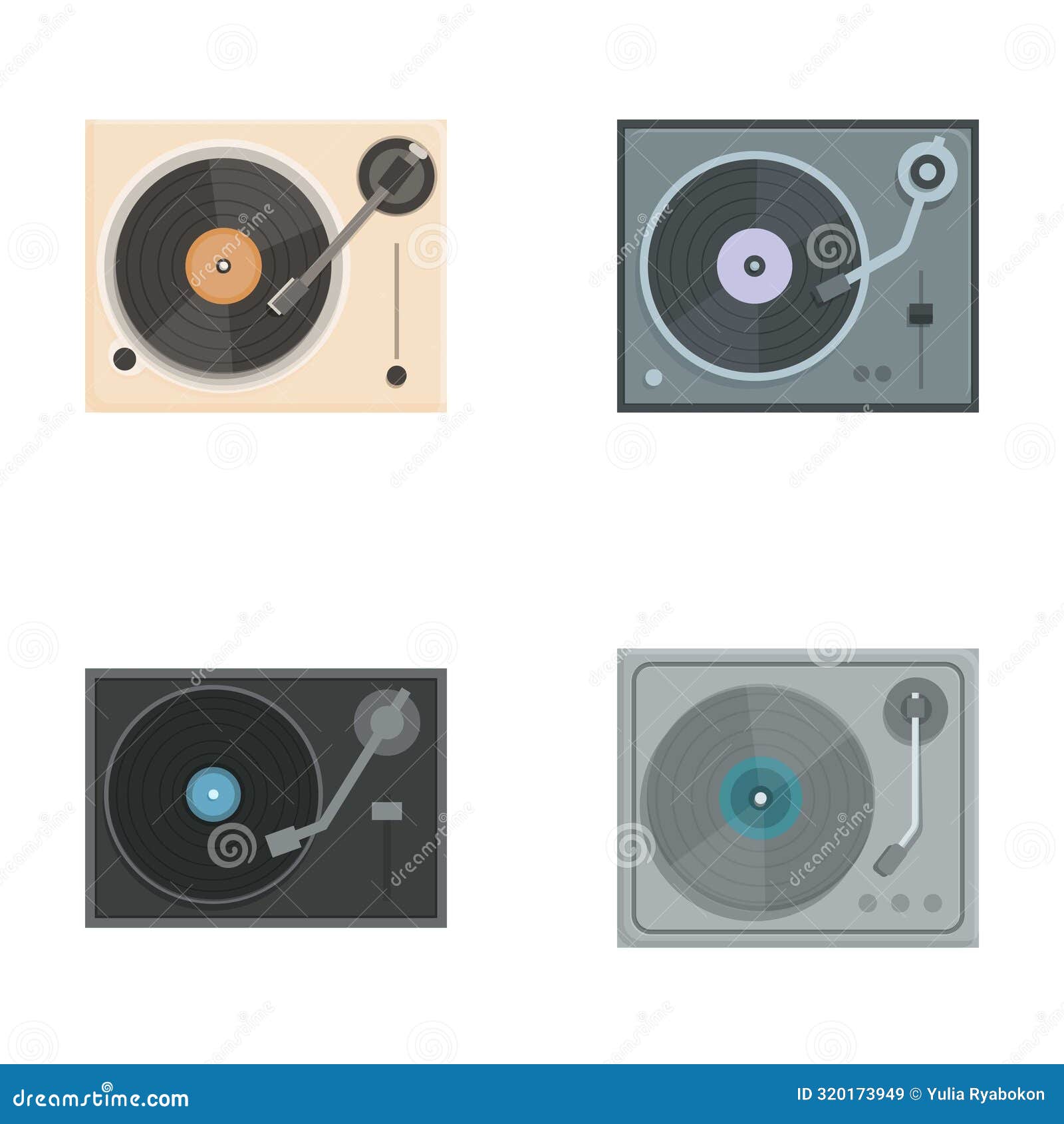 Set of Four Vintage Turntables Stock Vector - Illustration of nostalgia ...