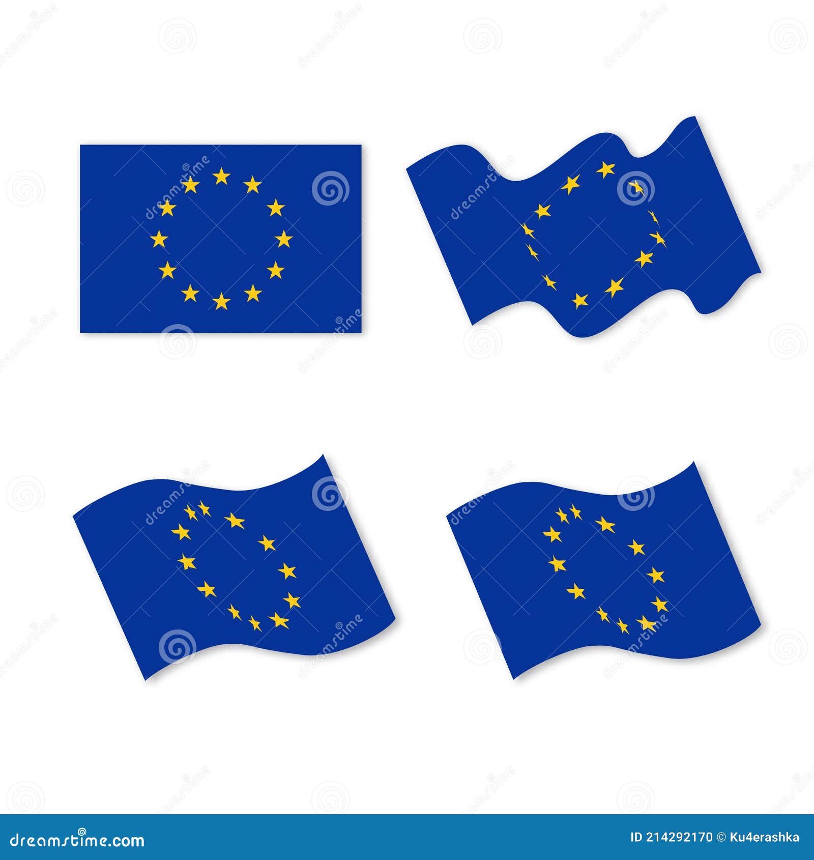 Set of Four Wavy European Union Flag Flags Stock Vector - Illustration ...