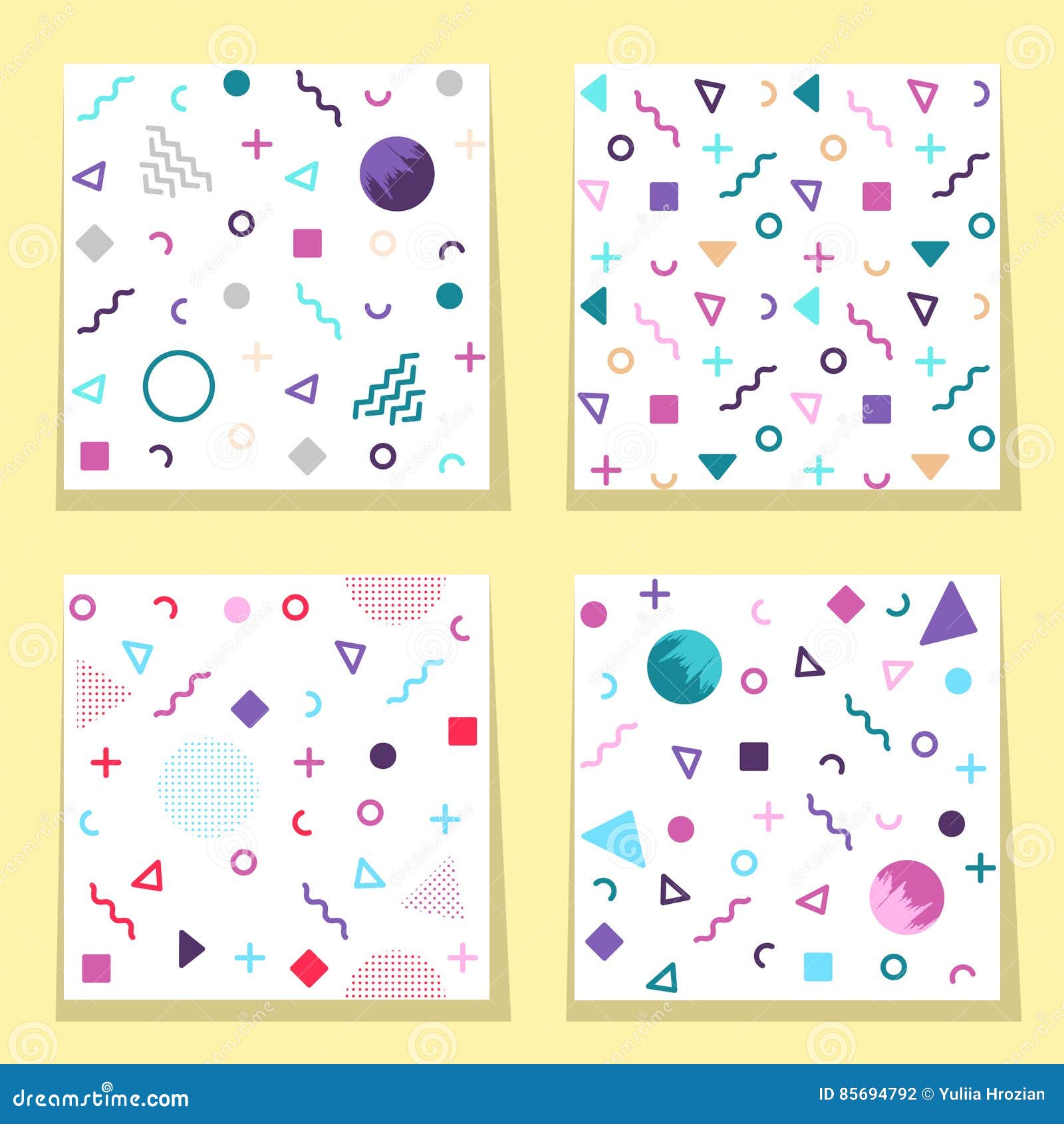 Set of Four White Avant-garde Seamless Patterns with Colorful Stock ...