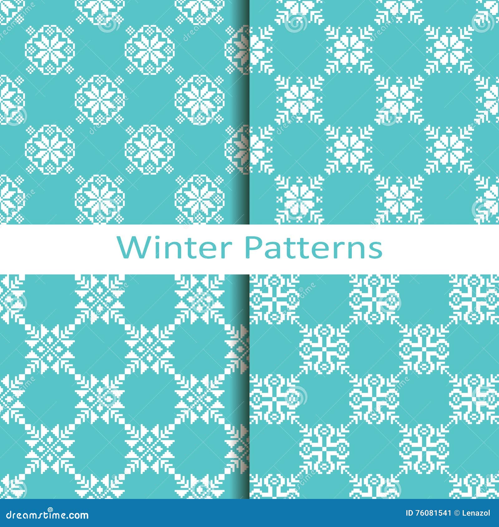 Set of Four Winter Blue Geometric Patterns Stock Vector - Illustration ...