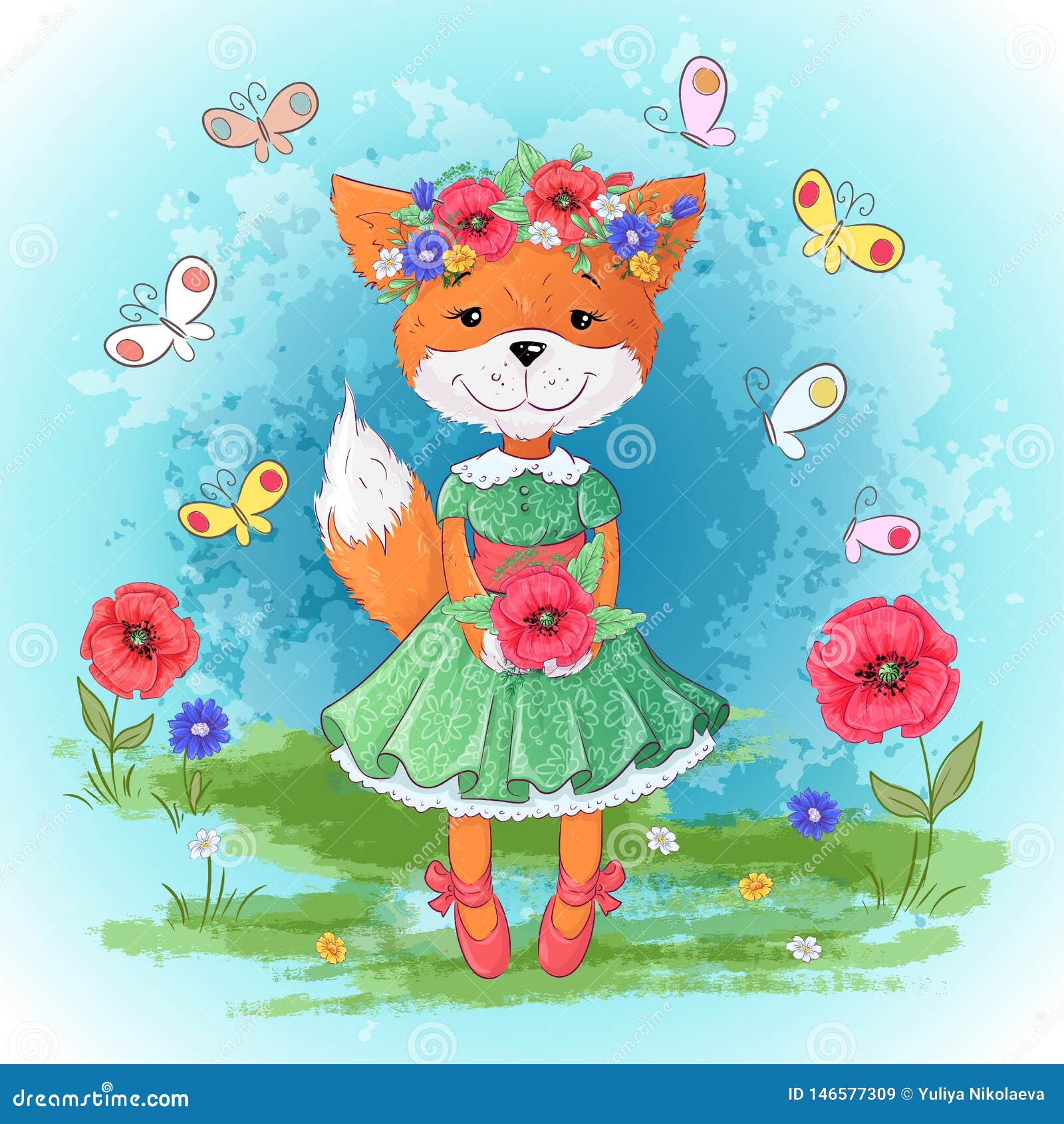 Set of Fox Flowers. Hand Drawing Stock Illustration - Illustration of ...