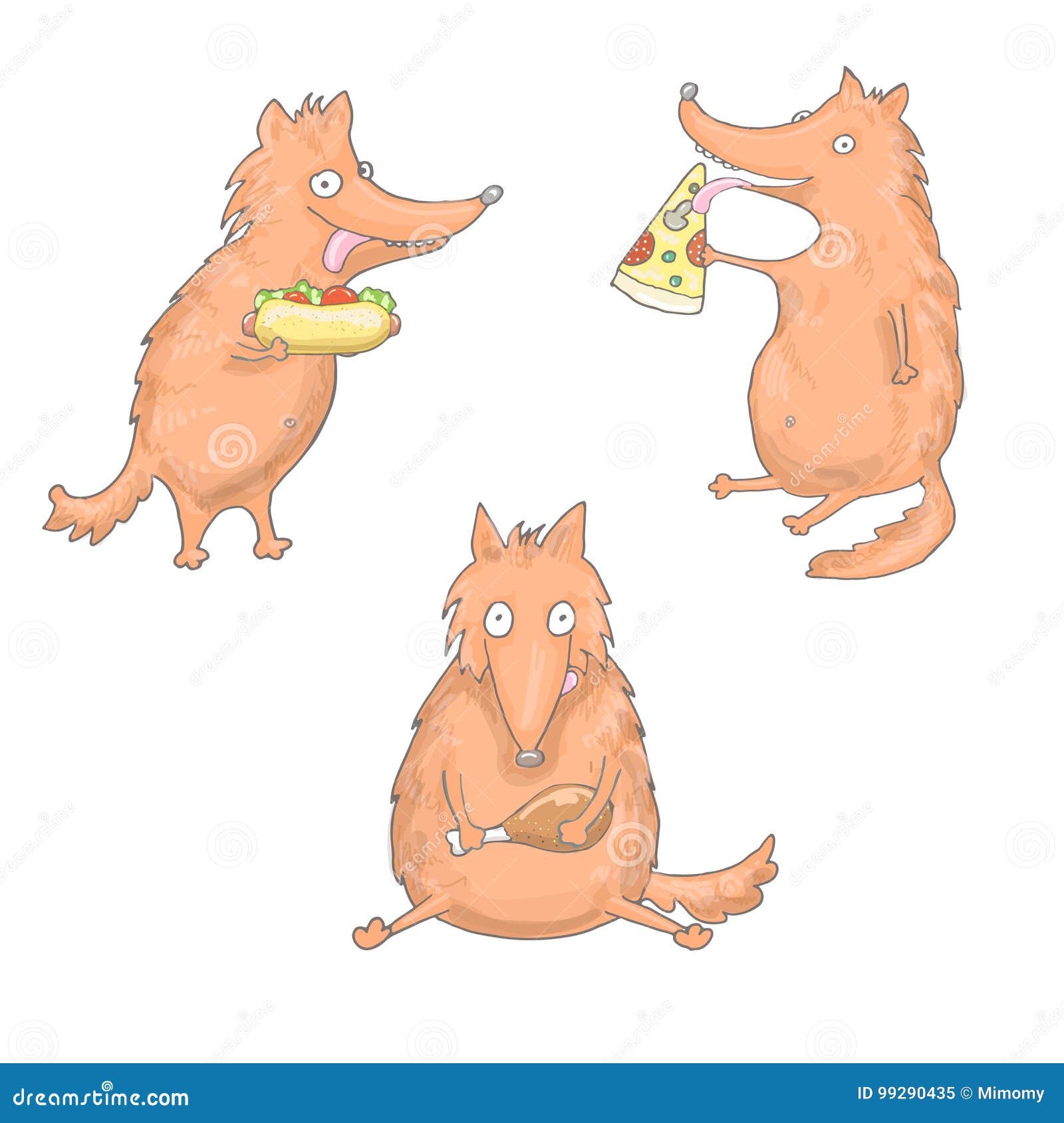 Set of three eating foxes stock illustration. Illustration of emotions ...