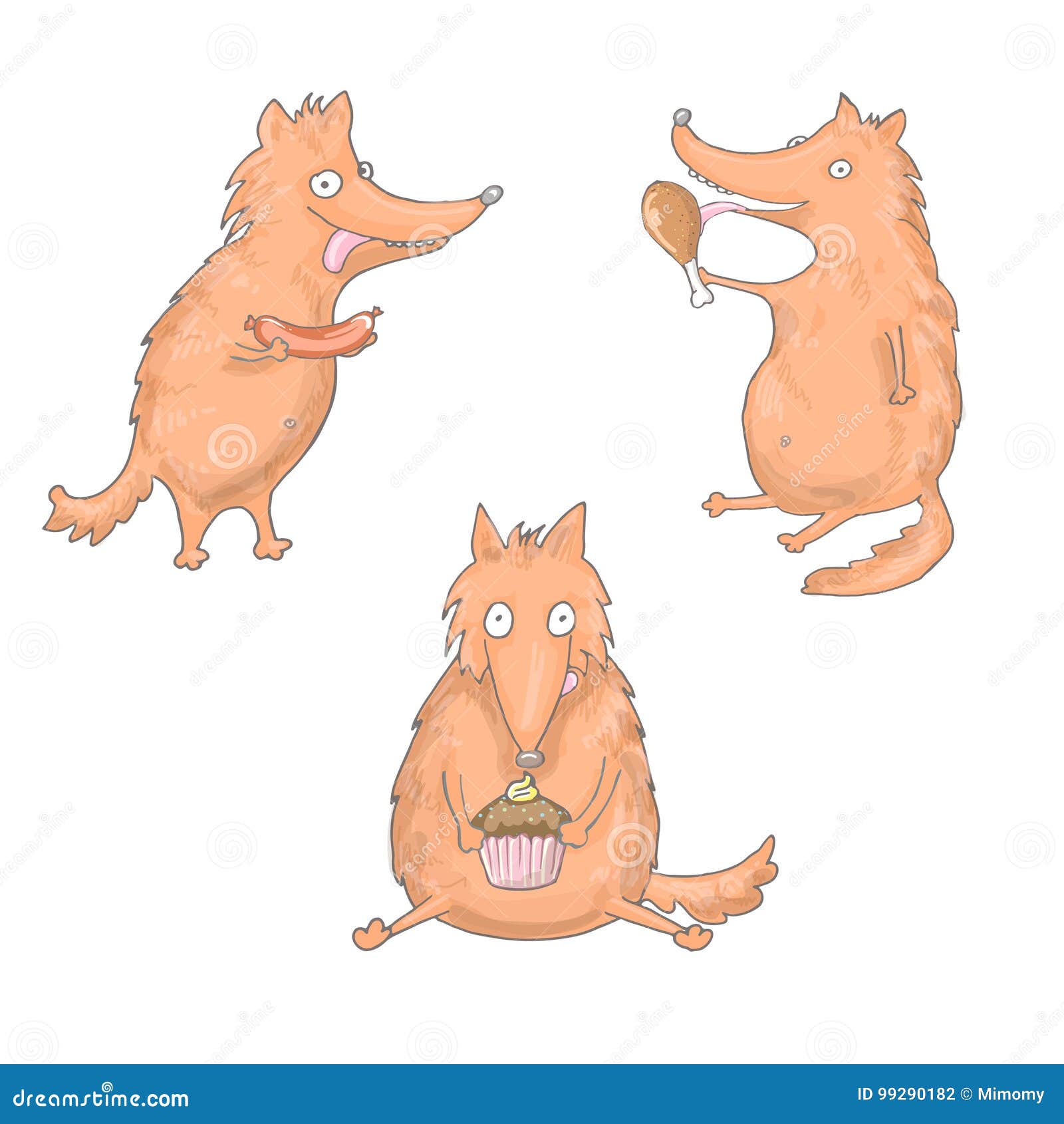 Set of three eating foxes stock illustration. Illustration of eating ...