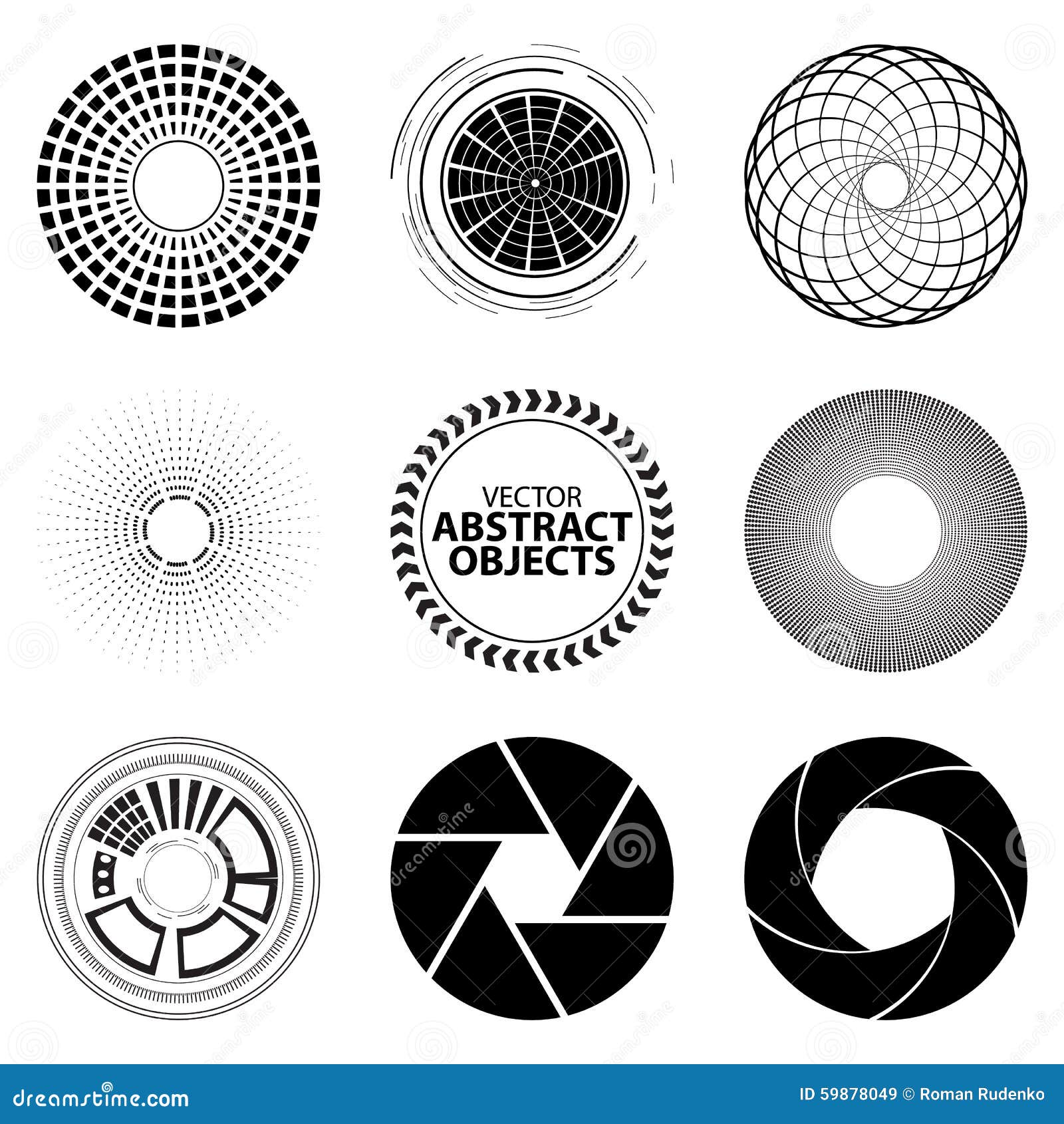 Set Fractal and Swirl Shape Element. Vintage Monochrome Differen Stock ...