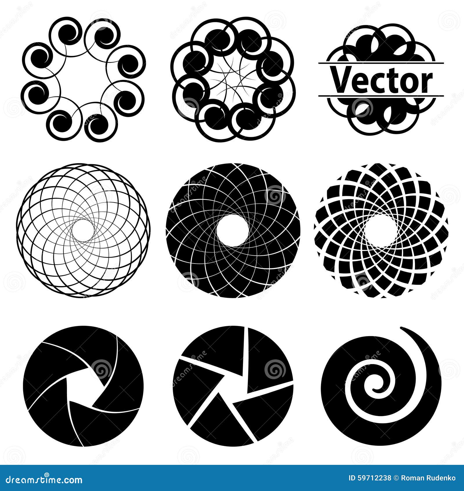 Set Fractal and Swirl Shape Element. Vintage Monochrome Differen Stock ...