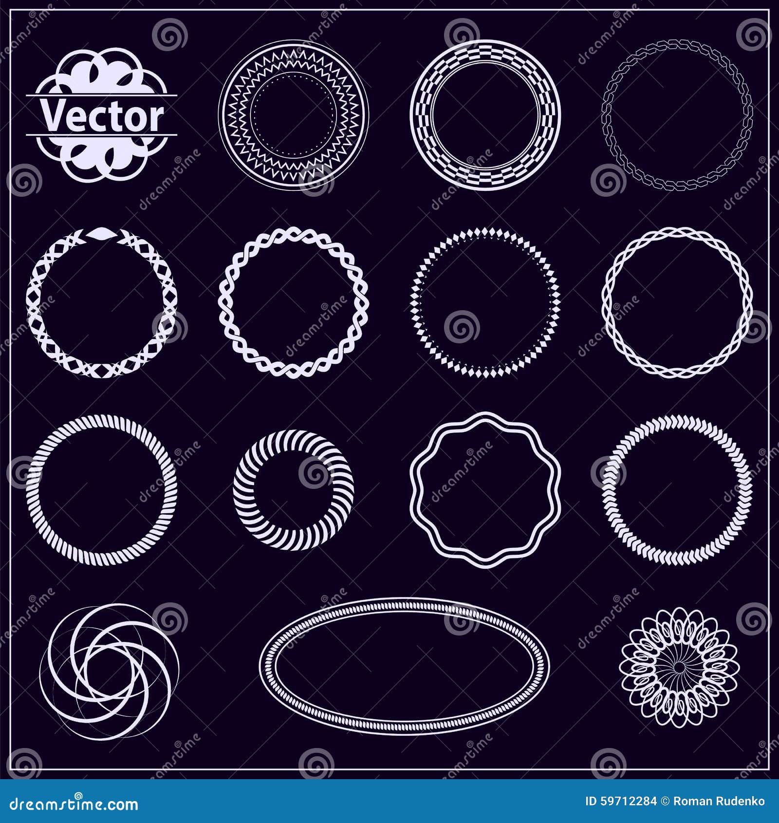 Set Fractal and Swirl Shape Element. Vintage Monochrome Differen Stock ...