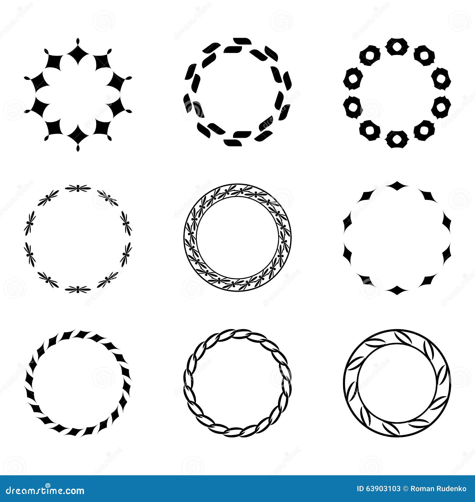 Set Fractal and Swirl Shape Element. Vintage Monochrome Different ...