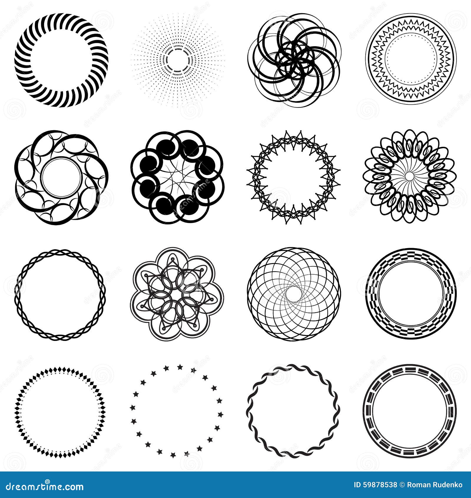 Set Fractal and Swirl Shape Element. Vintage Monochrome Stock Vector ...