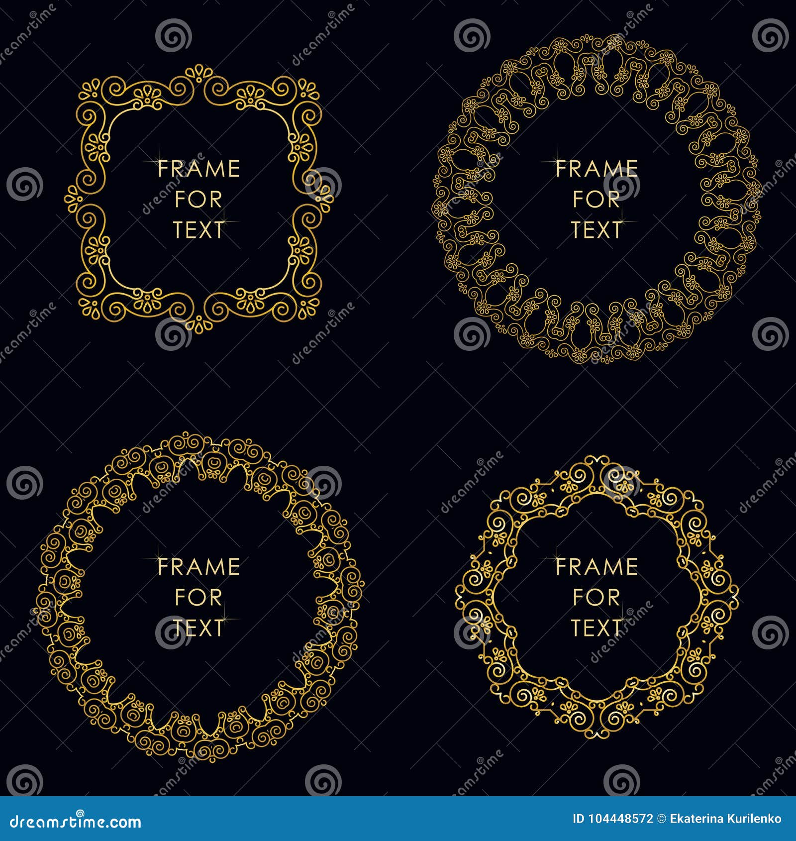 Set of Four Golden Frame in Outline Style Stock Vector - Illustration ...
