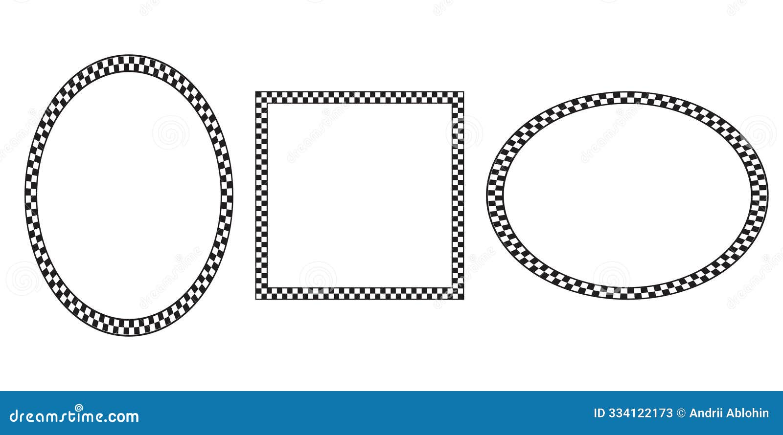 Set of Frames with Black and White Squares Checkered Print. Oval and ...