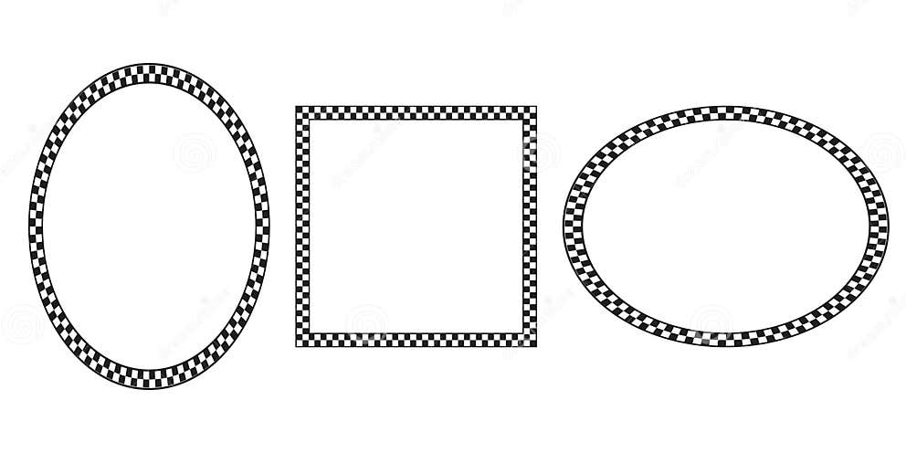 Set of Frames with Black and White Squares Checkered Print. Oval and ...