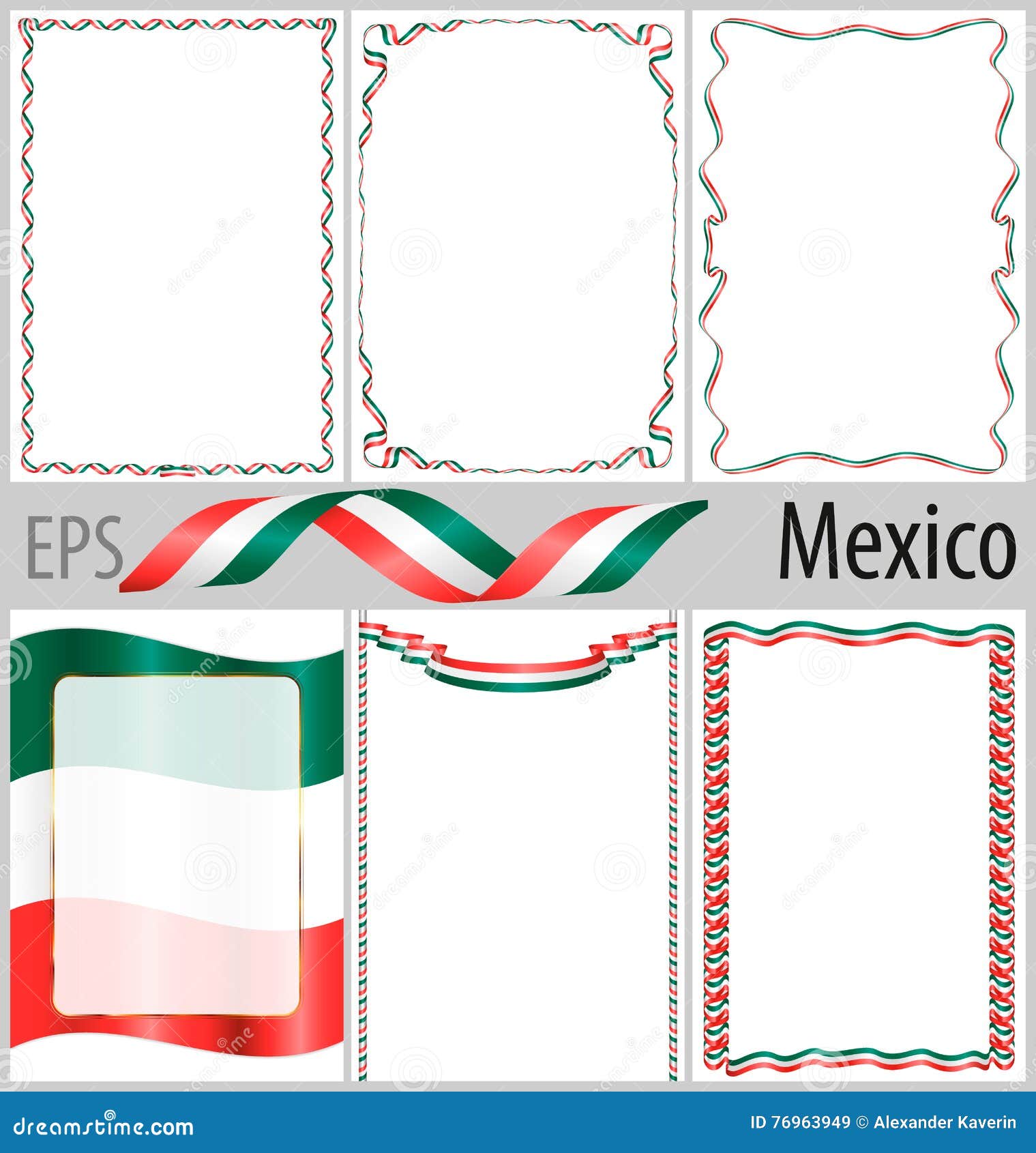 Set of 6 Frames and Borders with Coloring Mexico Flag Stock Vector ...