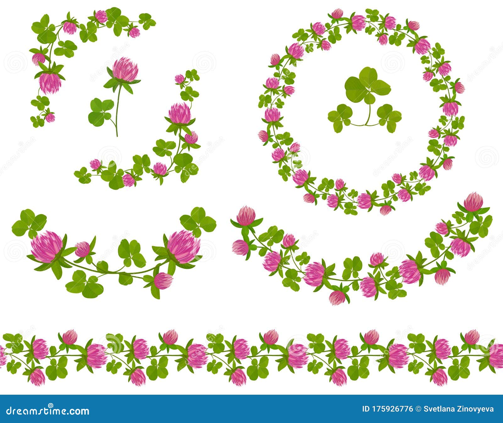 Set of Frames and Borders Made of Pink Clover Flowers. Templates for ...