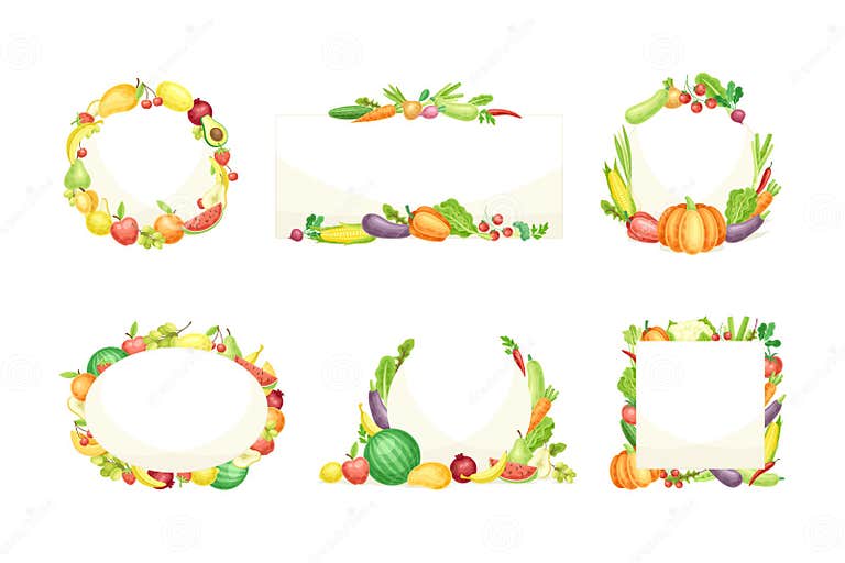 Set of Frames and Borders Made of Ripe Fresh Vegetables Cartoon Vector ...