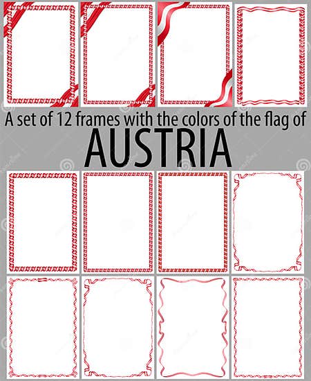 Set of 12 Frames with the Colors of the Flag of Austria Stock Vector ...
