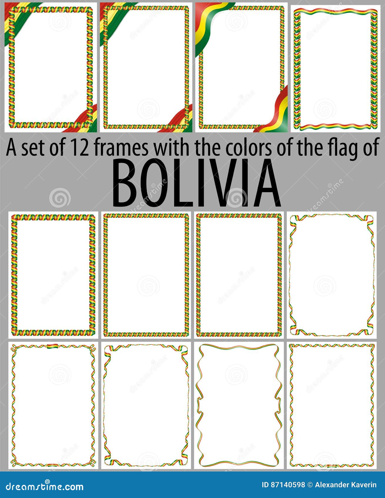 Set of 12 Frames with the Colors of the Flag of Bolivia Stock Vector ...