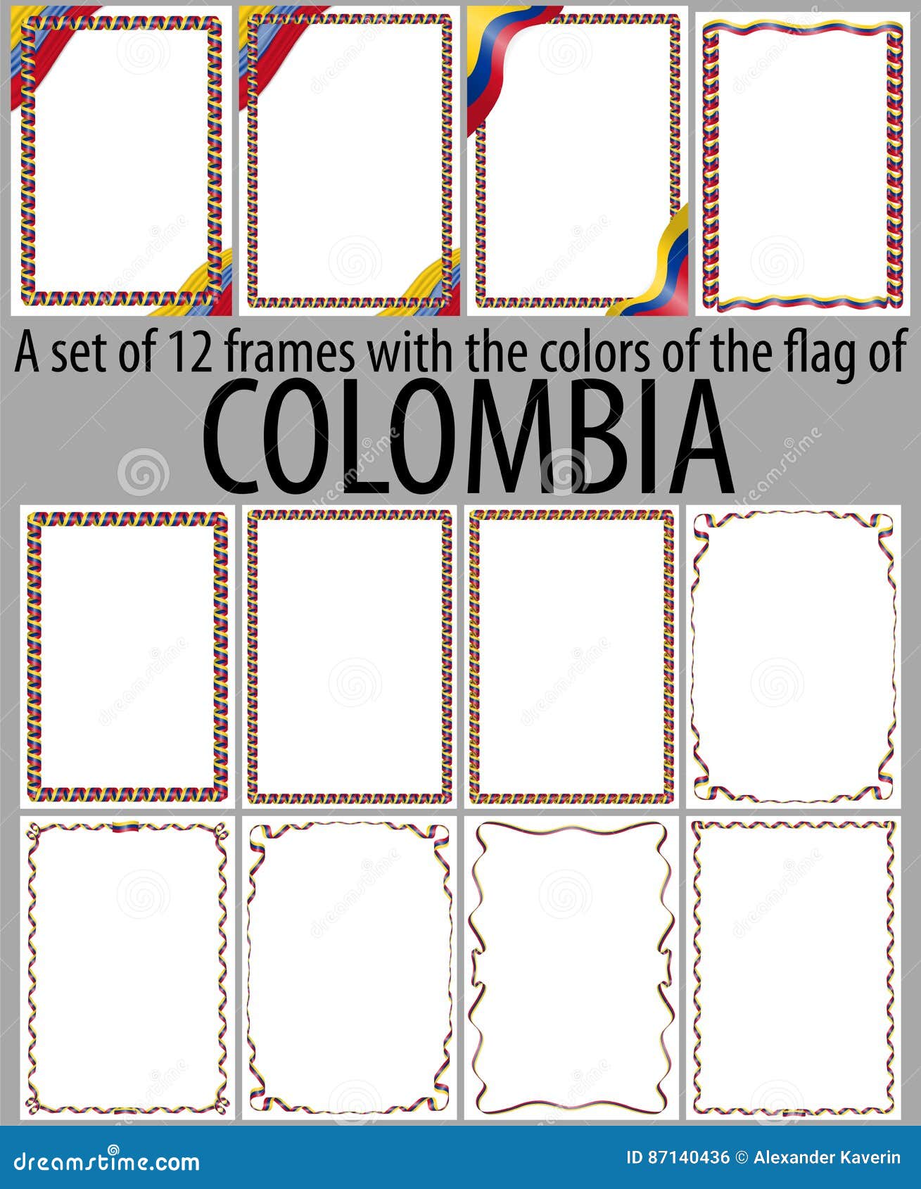 Set of 12 Frames with the Colors of the Flag of Colombia Stock Vector ...