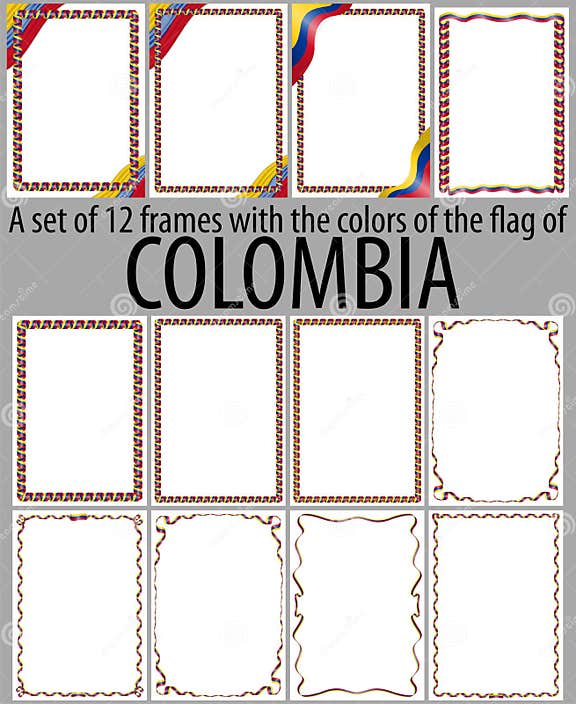 Set of 12 Frames with the Colors of the Flag of Colombia Stock Vector ...