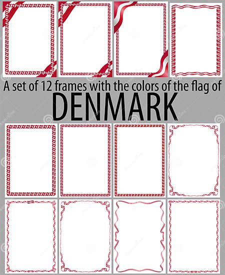 Set of 12 Frames with the Colors of the Flag of Denmark Stock Vector ...