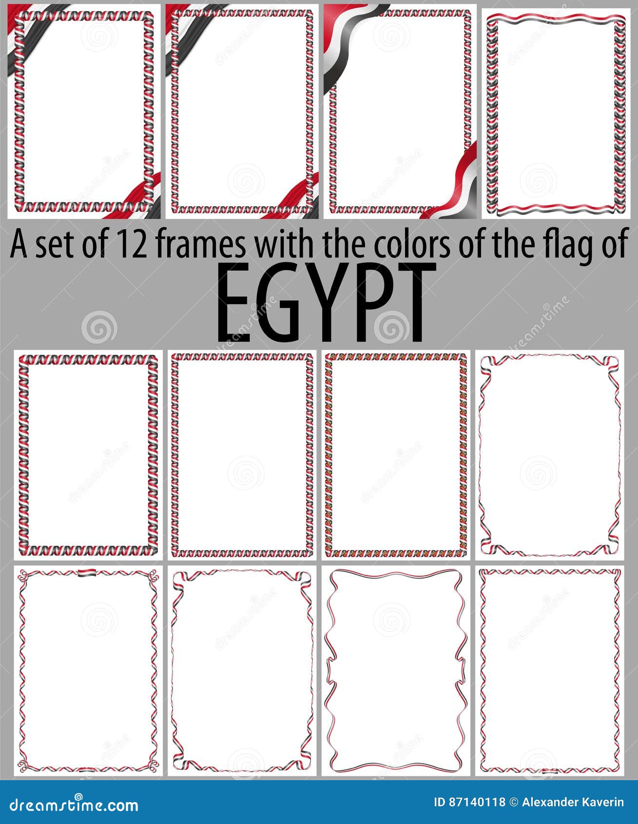 Set of 12 Frames with the Colors of the Flag of Egypt Stock Vector ...