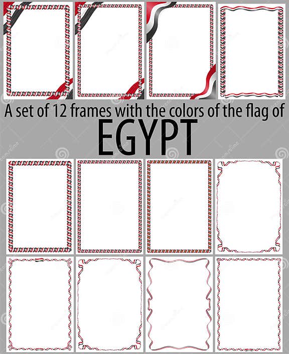 Set of 12 Frames with the Colors of the Flag of Egypt Stock Vector ...