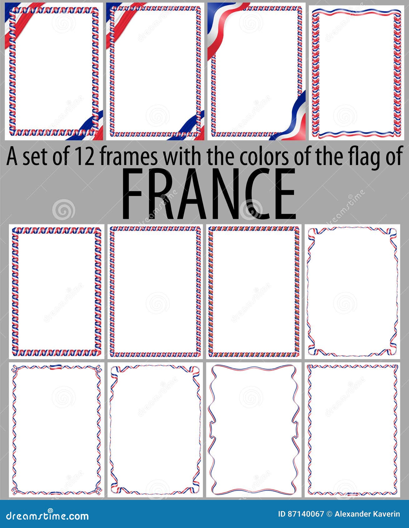 Set of 12 Frames with the Colors of the Flag of France Stock Vector ...