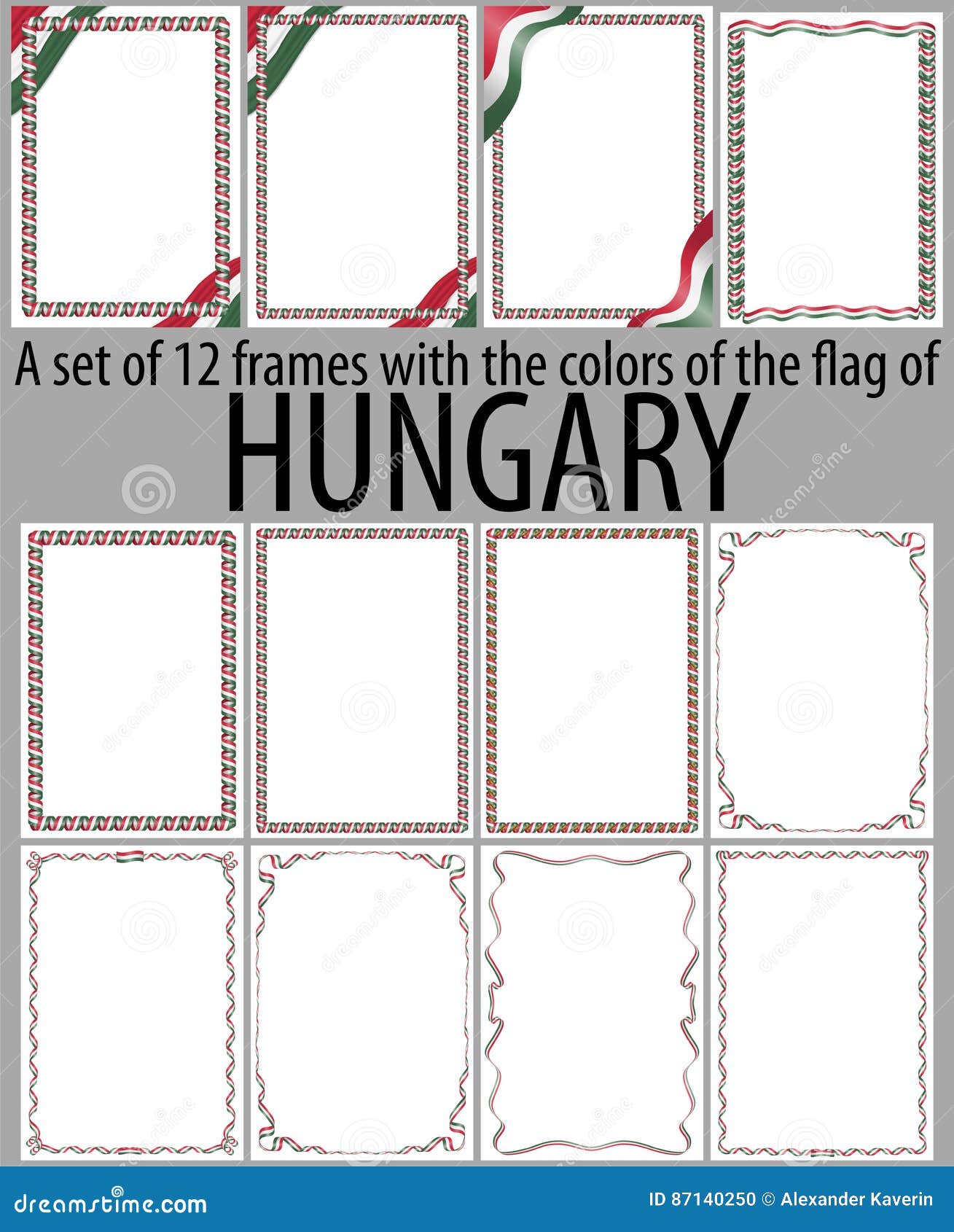 Set of 12 Frames with the Colors of the Flag of Hungary Stock Vector ...