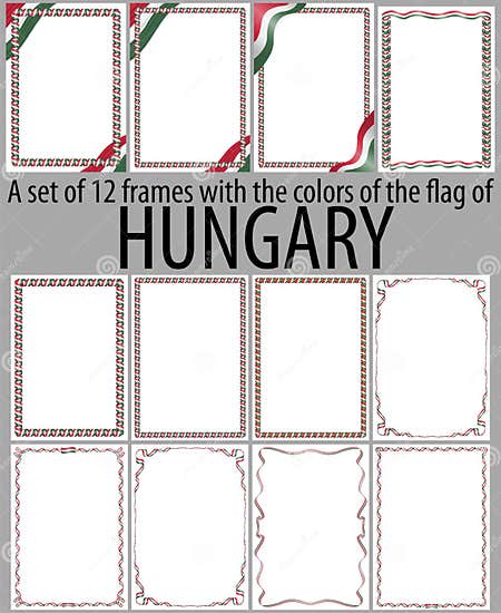 Set of 12 Frames with the Colors of the Flag of Hungary Stock Vector ...