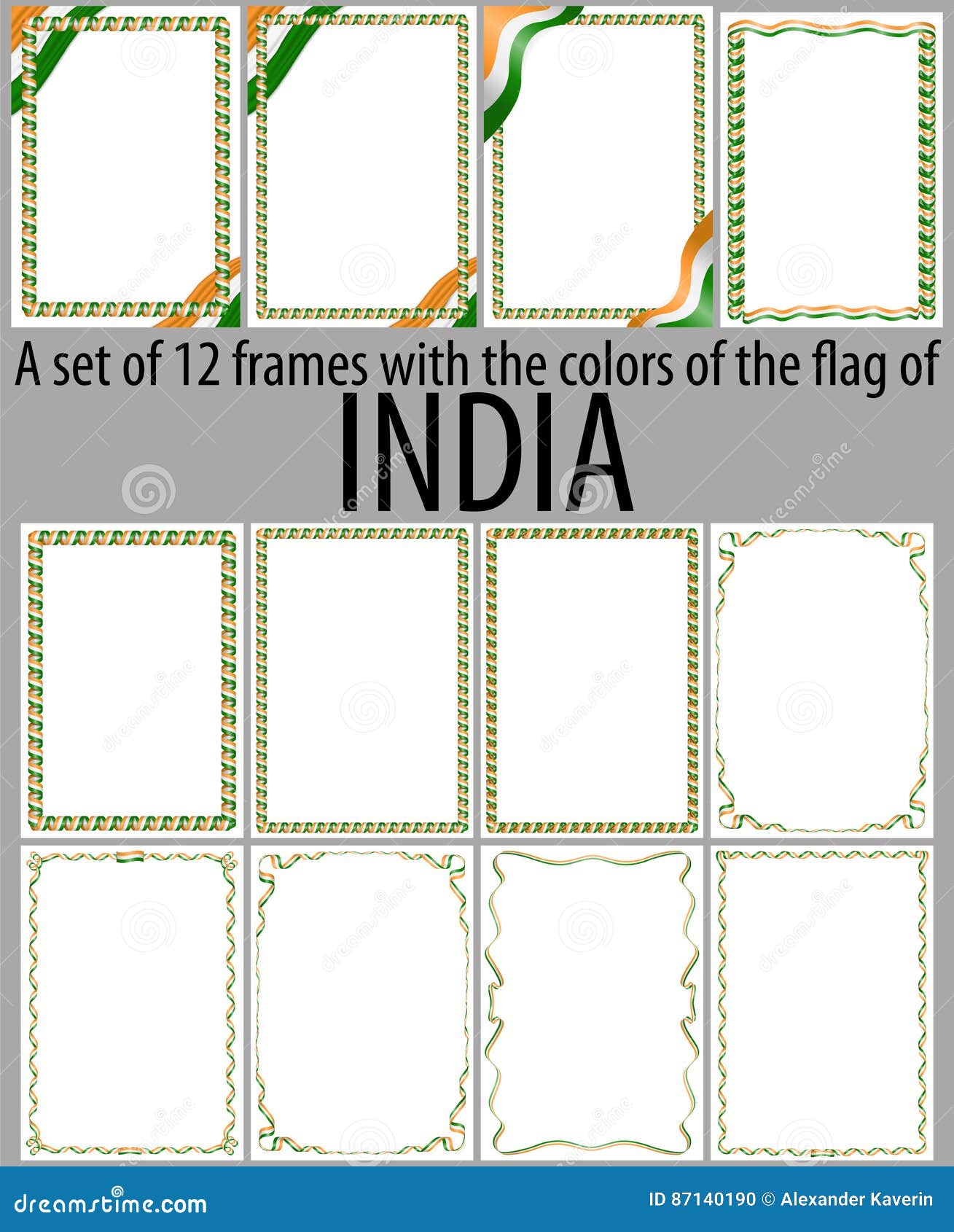 Set of 12 Frames with the Colors of the Flag of India Stock Vector ...