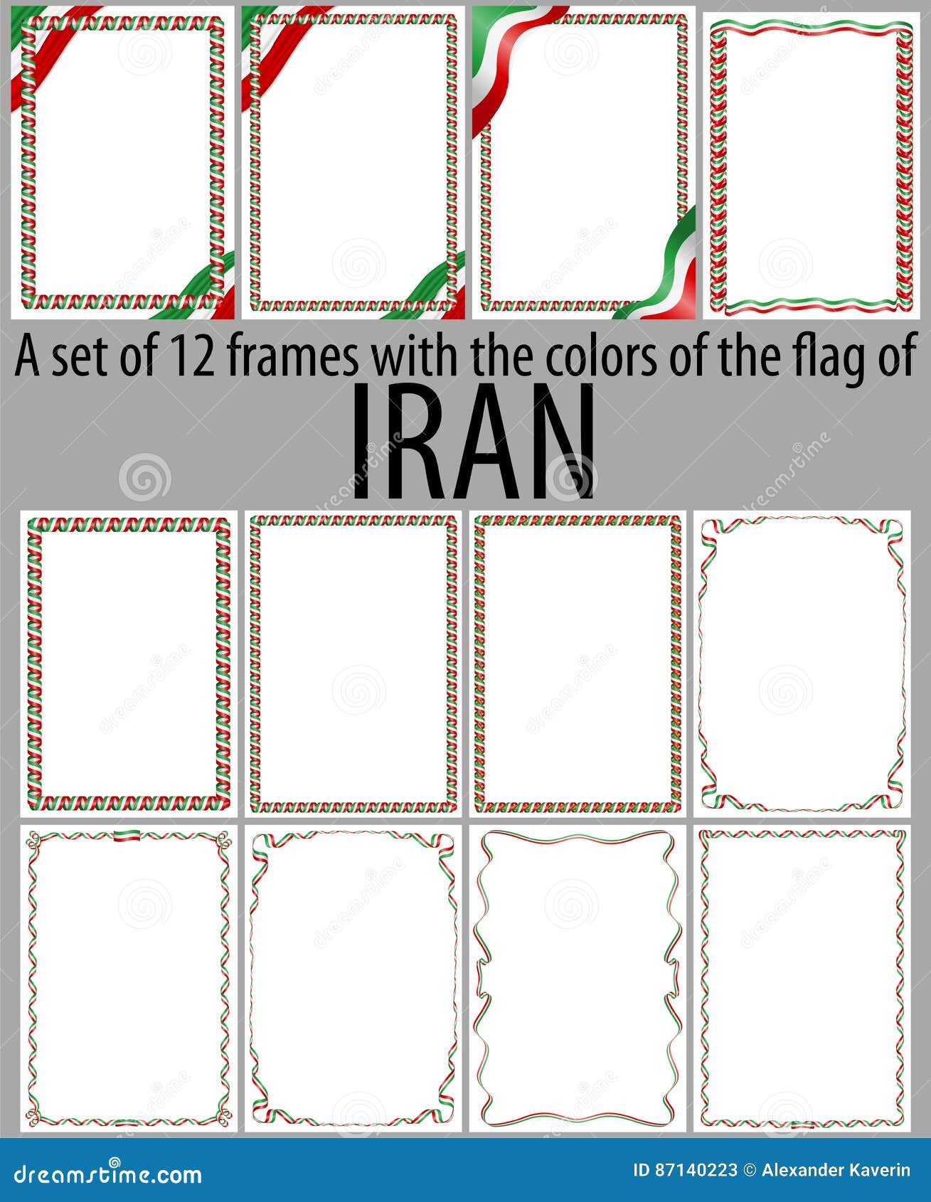 Set of 12 Frames with the Colors of the Flag of Iran Stock Vector ...