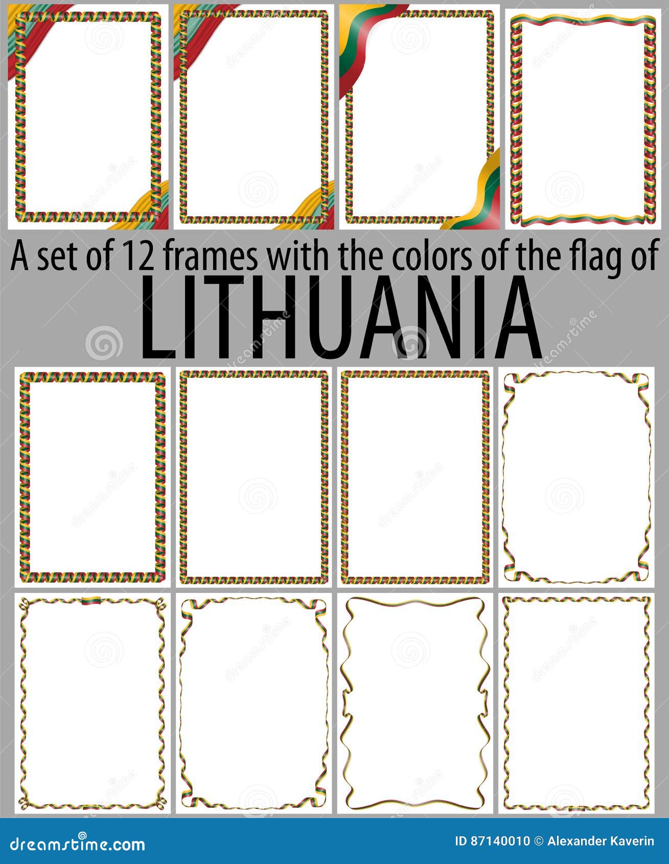 Set of 12 Frames with the Colors of the Flag of Lithuania Stock Vector ...