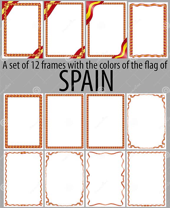 Set of 12 Frames with the Colors of the Flag of Spain Stock Vector ...